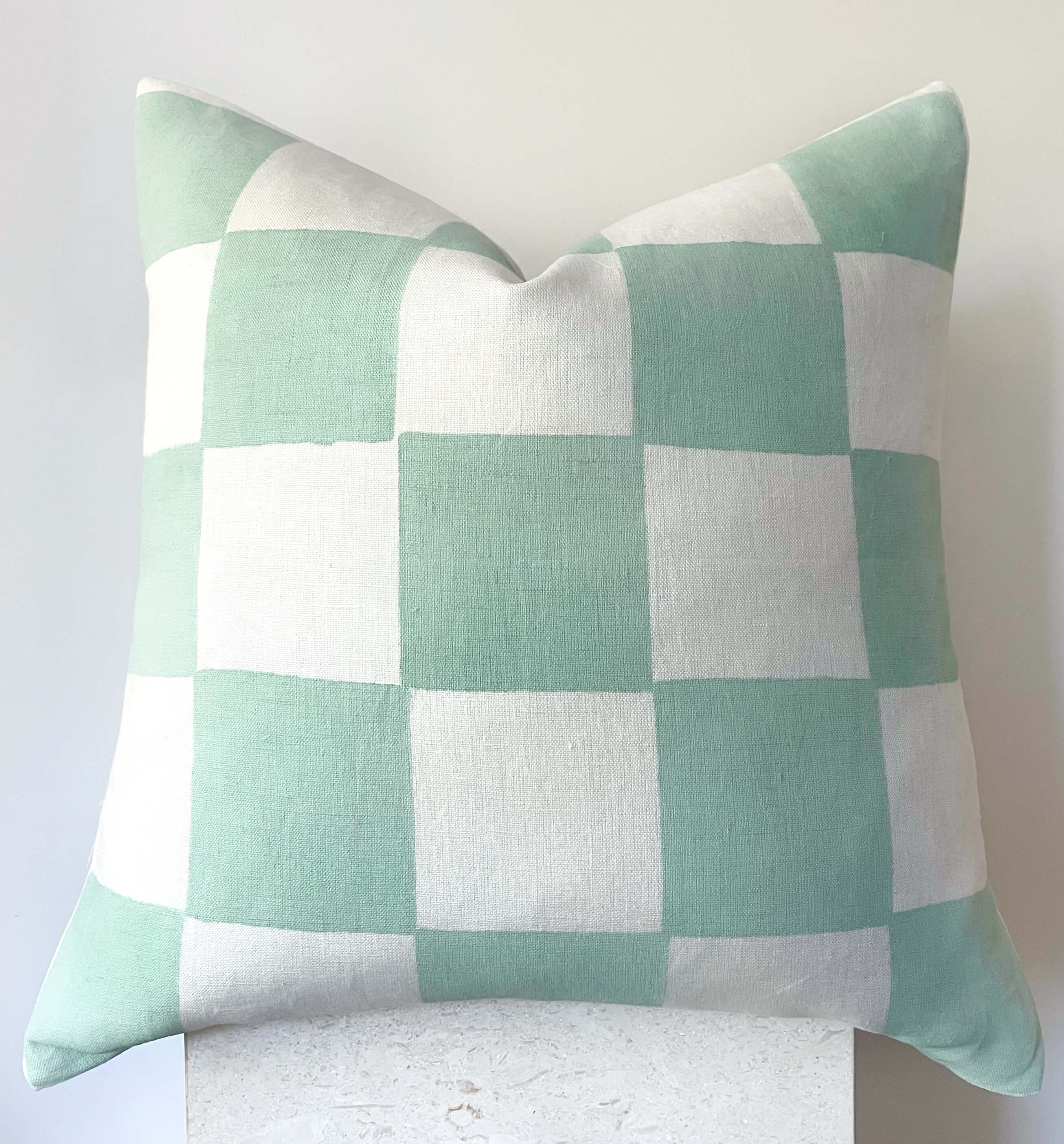 Mint checker cushion | Hand block-printed in India | Designer cushions ...