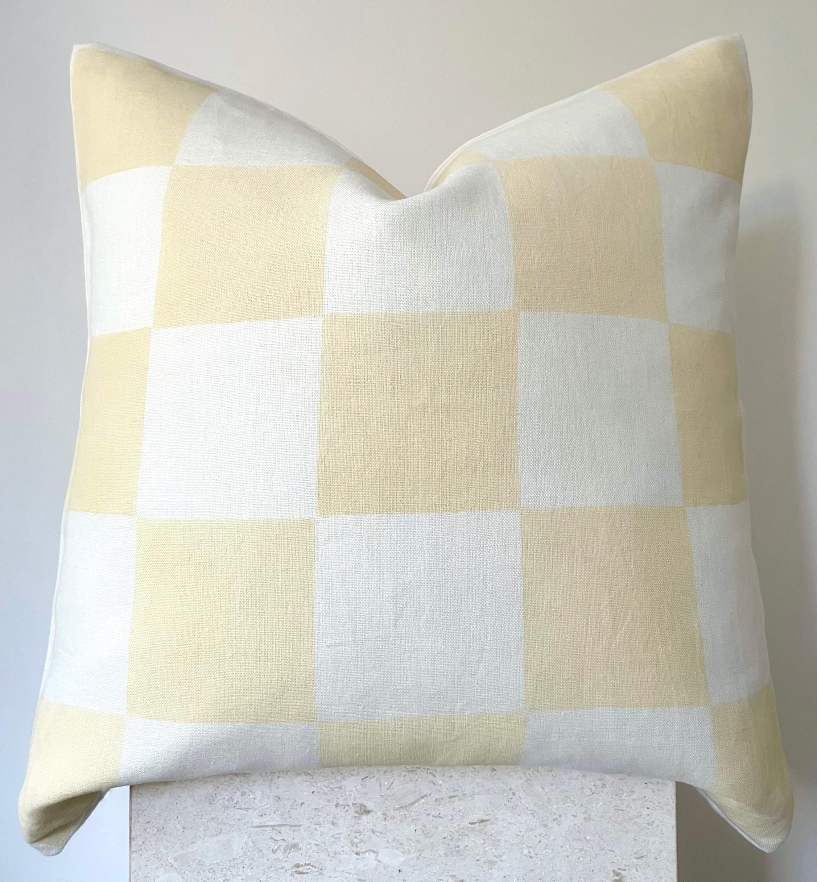 Checkered cushion | Hand block-printed in Beige | Designer cushions ...